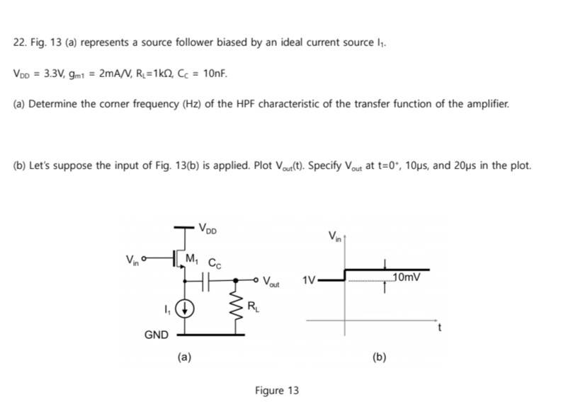 [Solved]: Fig. 13 (a) represents a source follower biased by