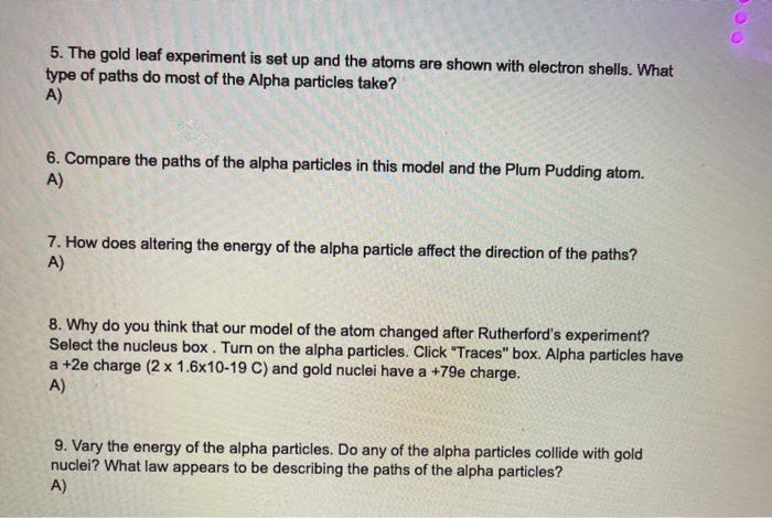 Solved 5. The gold leaf experiment is set up and the atoms | Chegg.com