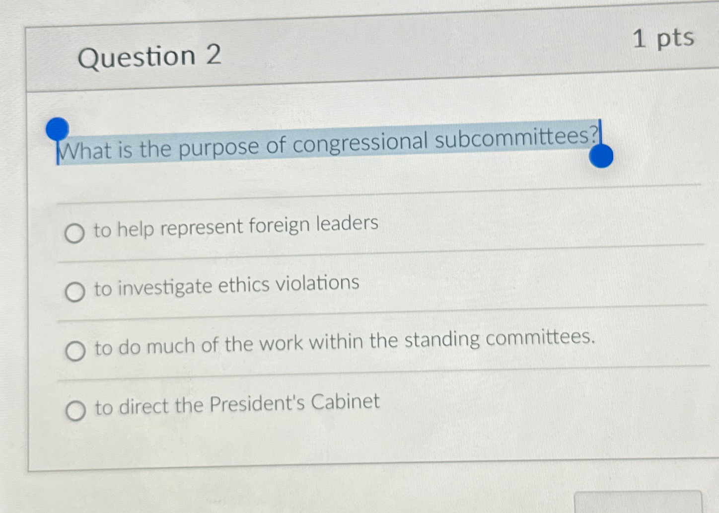 Solved Question 21 ﻿ptsWhat is the purpose of congressional | Chegg.com