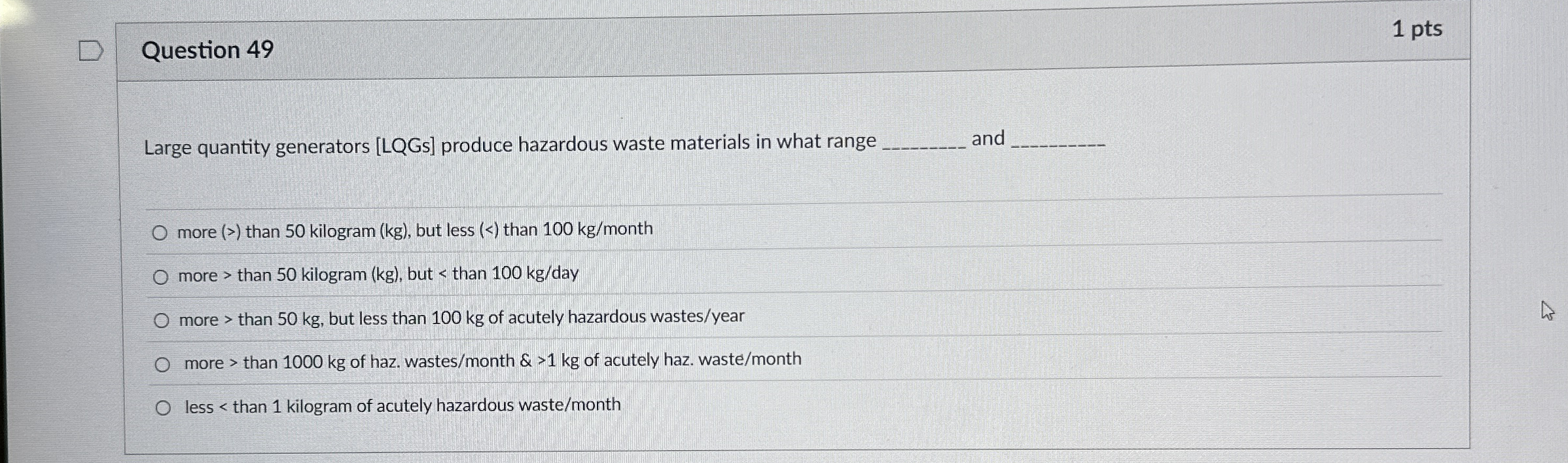 Solved Question 491 ﻿ptsLarge quantity generators [LQGs] | Chegg.com
