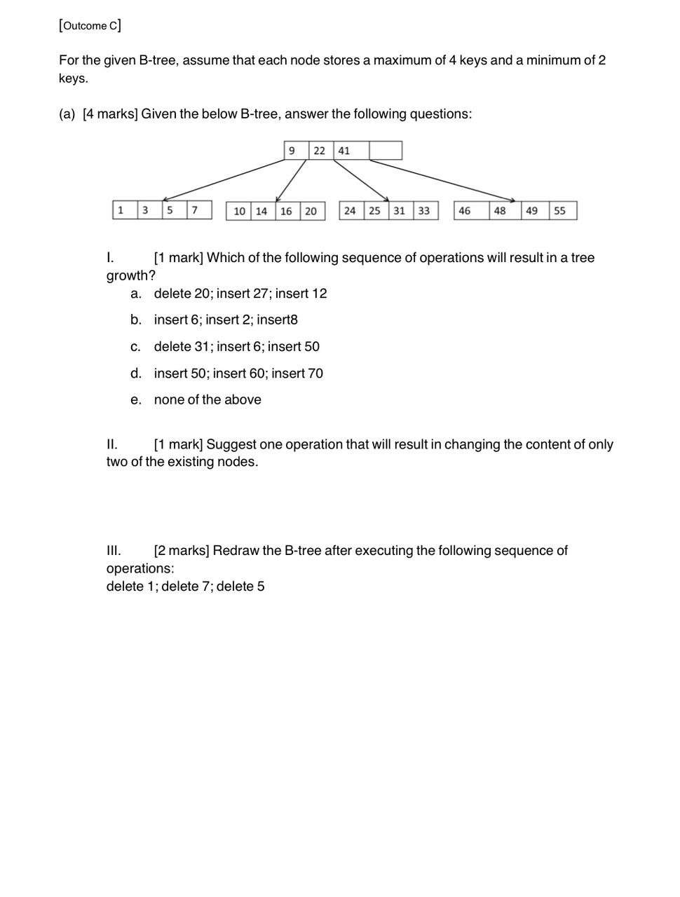 Solved [Outcome C]For the given B-tree, assume that each | Chegg.com