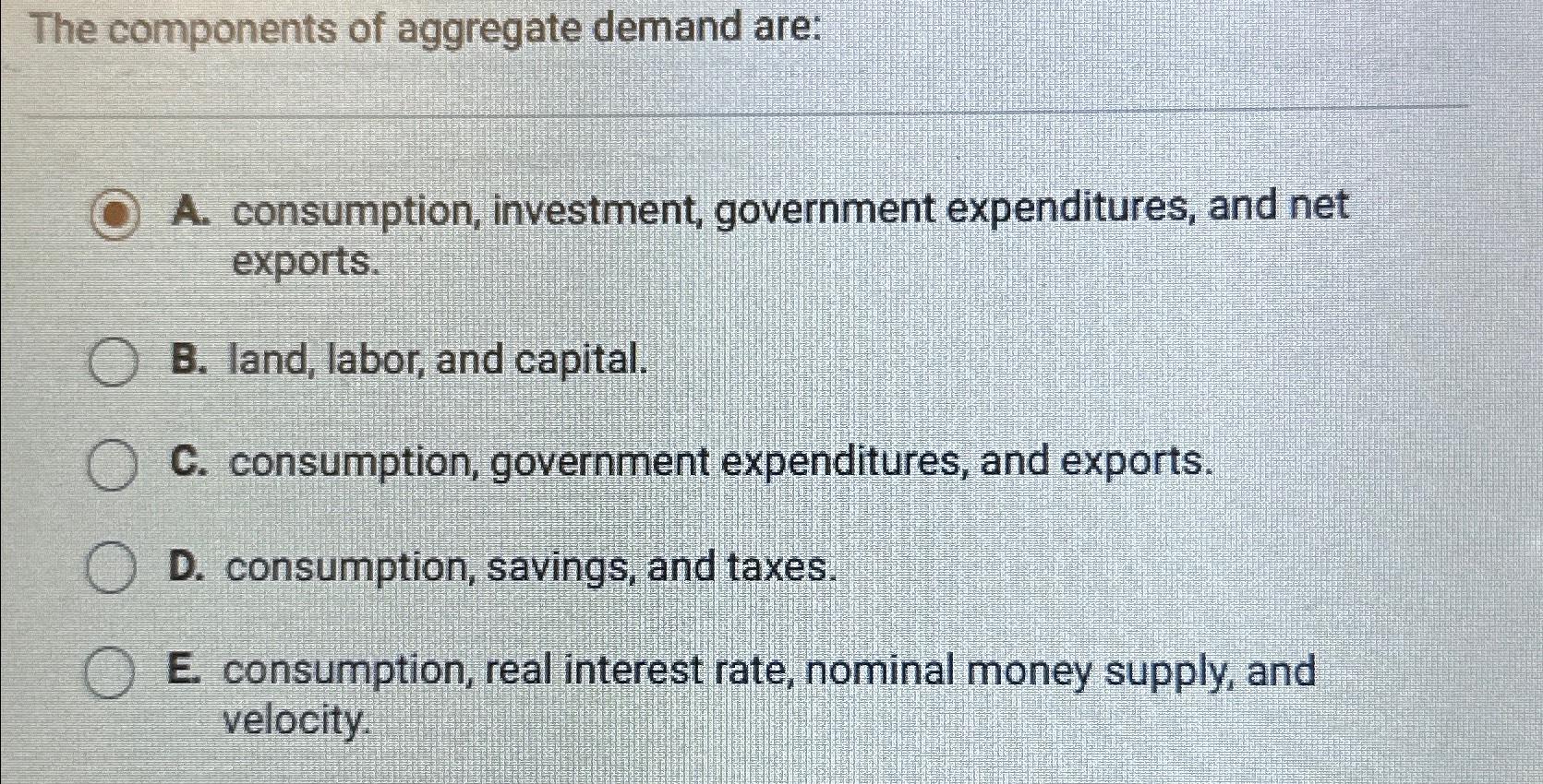 Solved The components of aggregate demand are:A. | Chegg.com