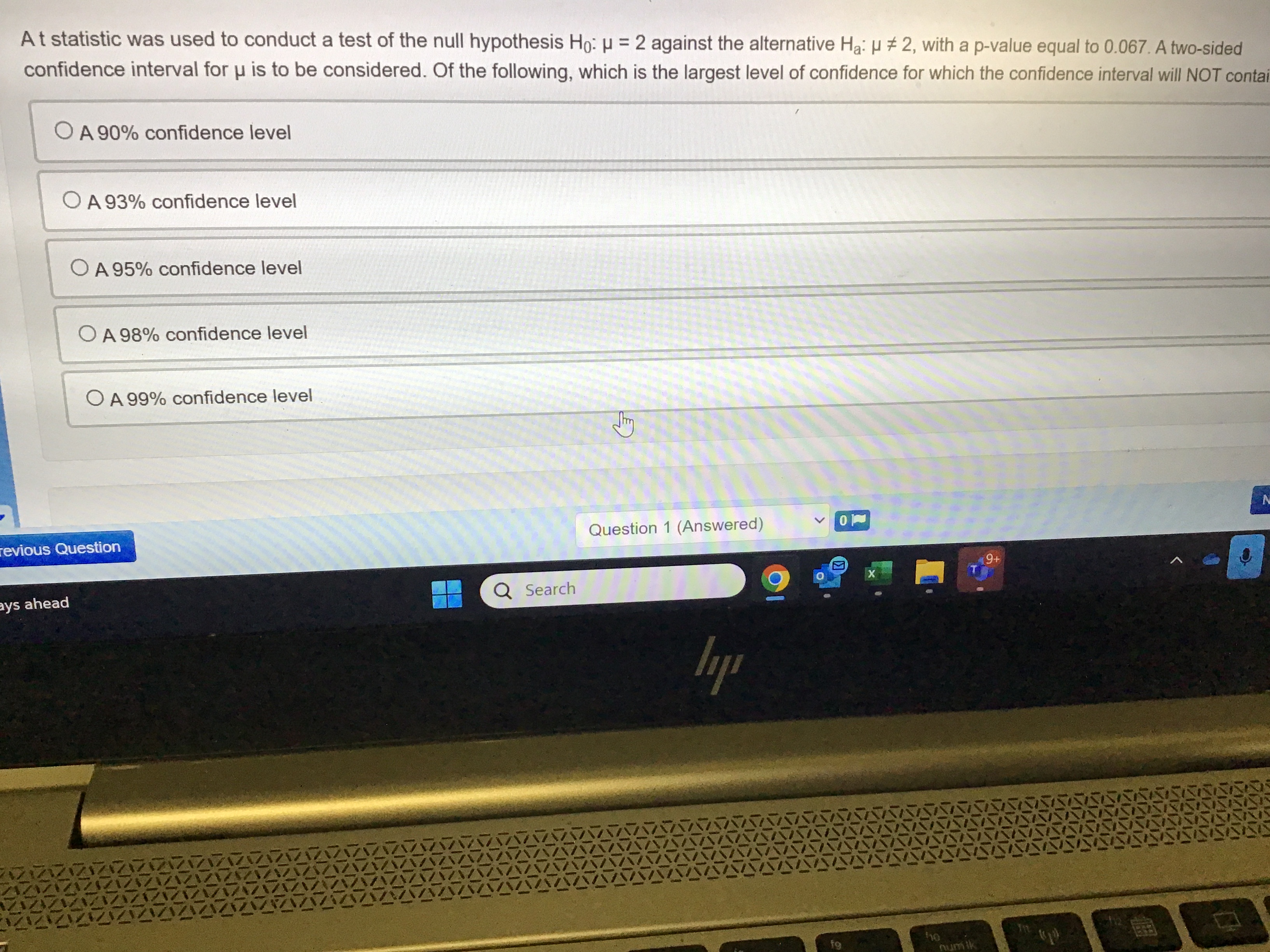 Solved A t statistic was used to conduct a test of the null | Chegg.com