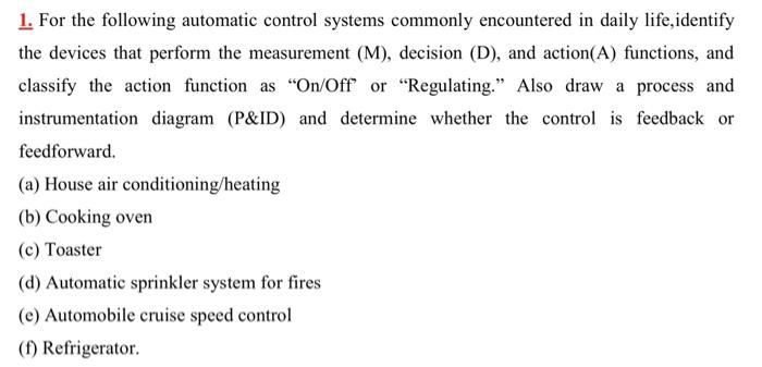 Solved 1. For the following automatic control systems | Chegg.com