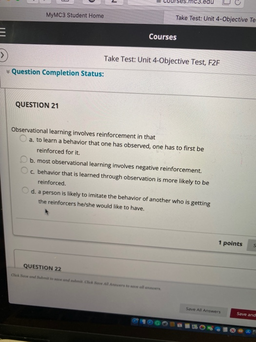 Solved Courses.mc3.edu MyMC3 Student Home Take Test: Unit | Chegg.com