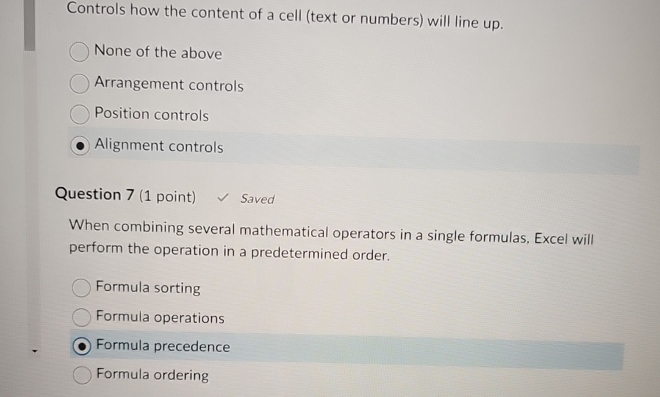 Solved Controls how the content of a cell (text or numbers) | Chegg.com