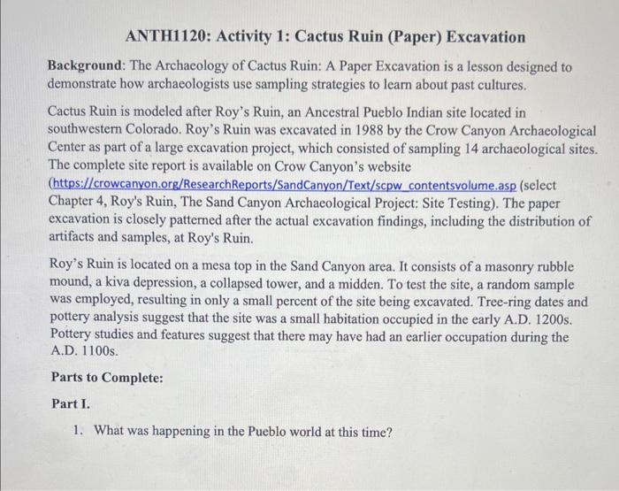 ANTH1120: Activity 1: Cactus Ruin (Paper) Excavation | Chegg.com