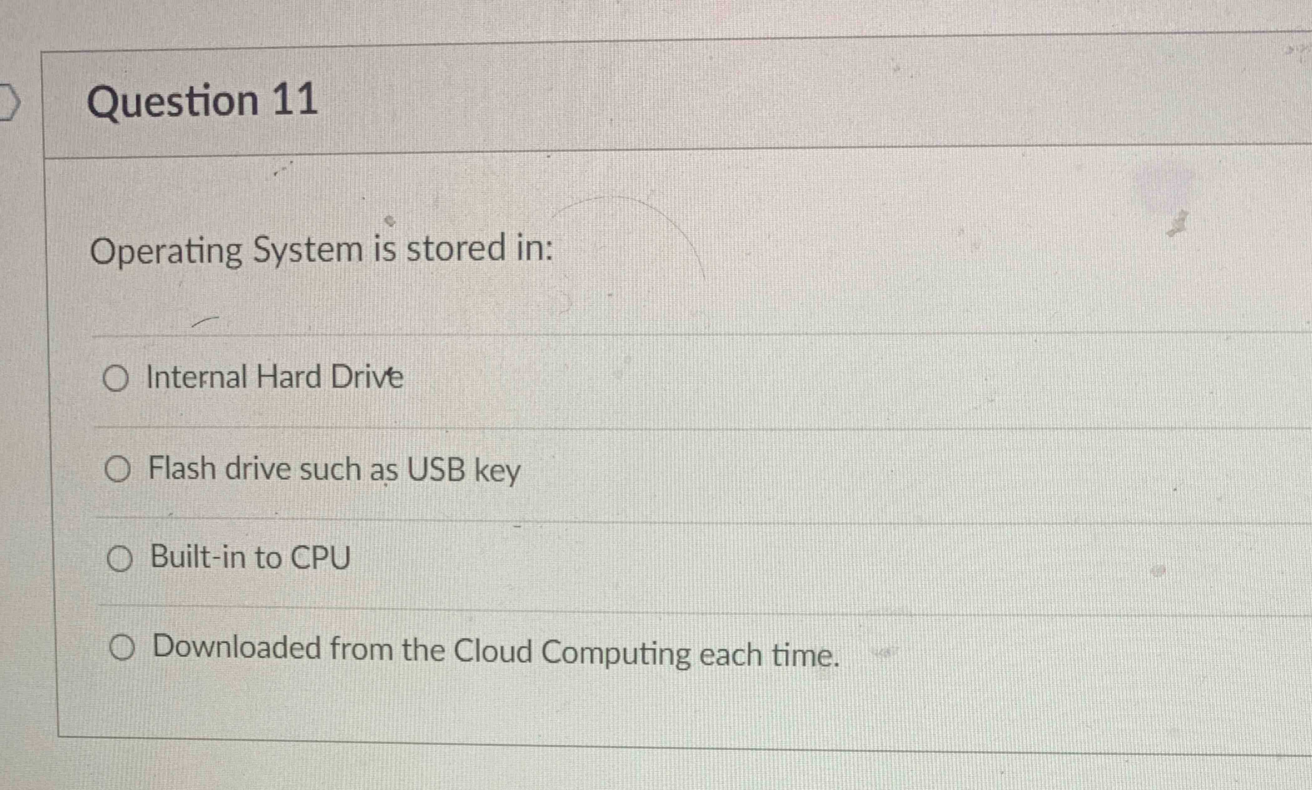 Solved Question 11Operating System is stored in:Internal | Chegg.com