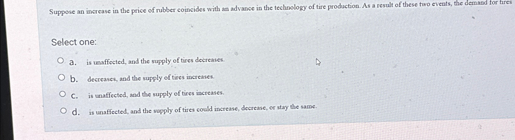 Solved Suppose an increase in the price of rubber coincides | Chegg.com