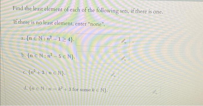 Solved Find the least element of each of the following sets, | Chegg.com