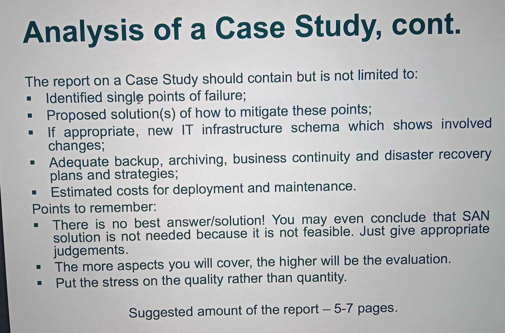 Solved Analysis of a Case Study To facilitate the following | Chegg.com