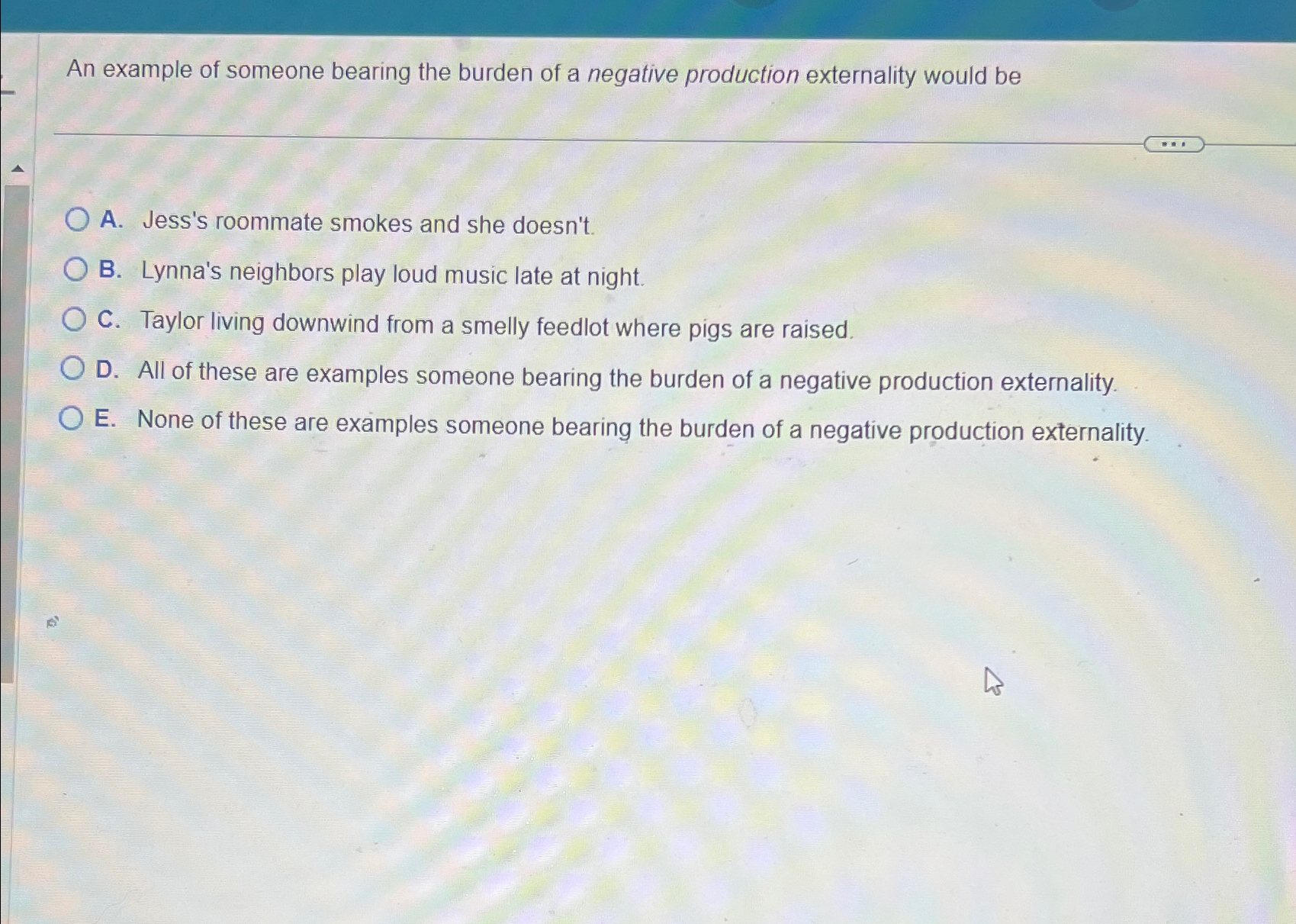 Solved An example of someone bearing the burden of a | Chegg.com