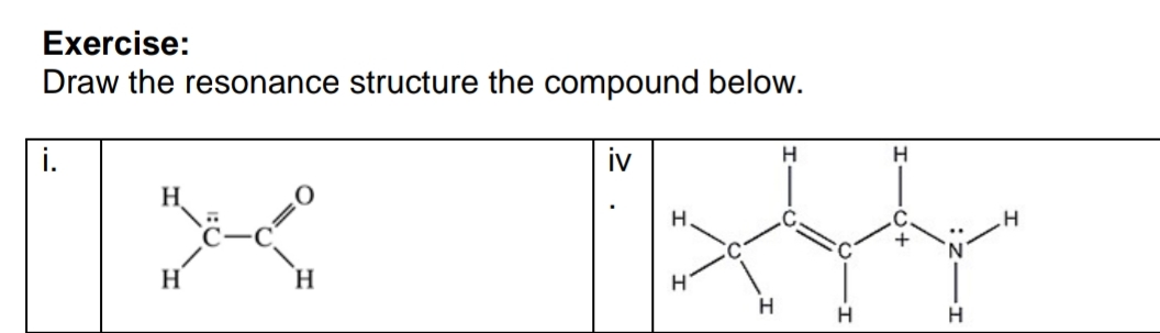 Exercise:Draw the resonance structure the compound | Chegg.com