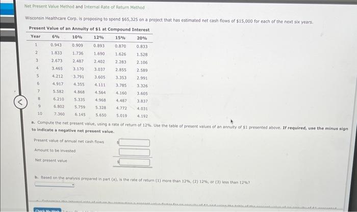 Solved Net Present Value Method and Internal Rate of Return | Chegg.com