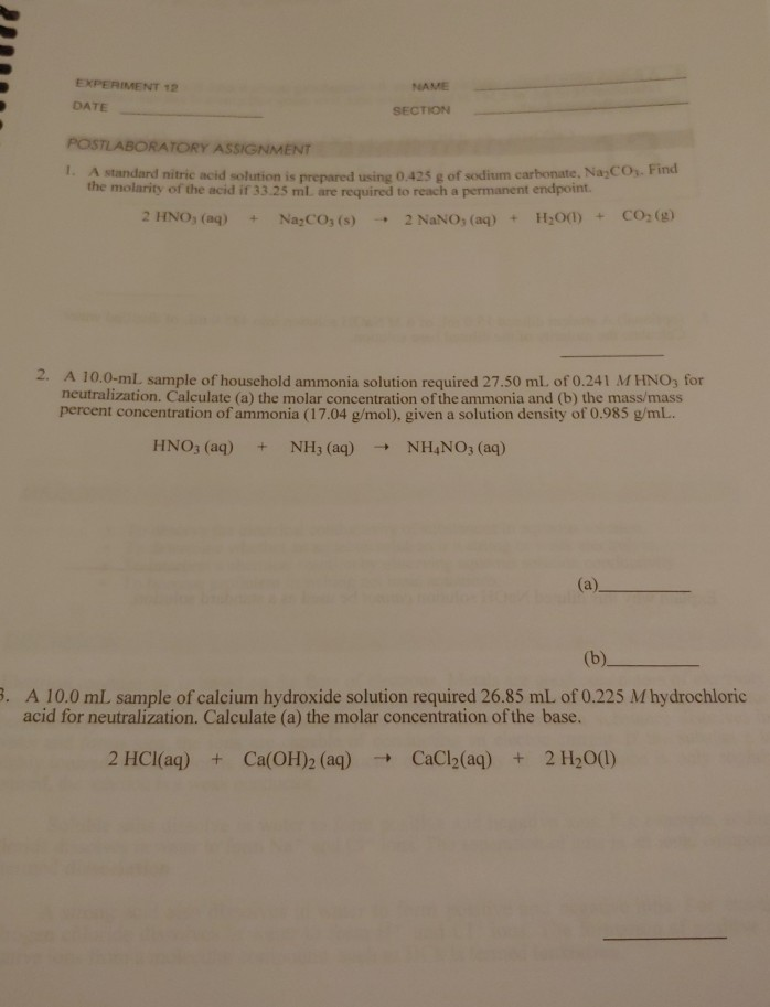 Solved EXPERIMENT 12 DATE NAME SECTION POSTLABORATORY | Chegg.com