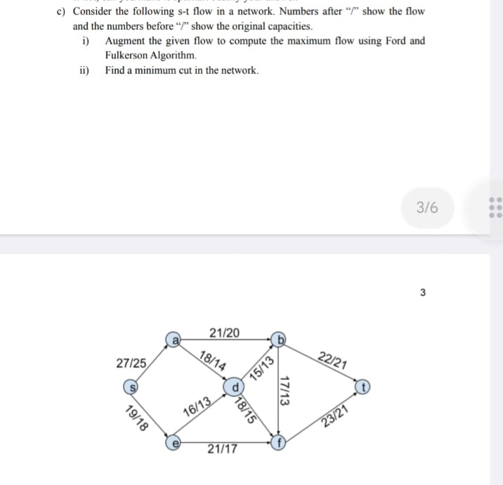 Solved c) ﻿Consider the following s-t flow in a network. | Chegg.com