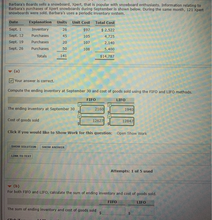 Solved Barbara's Boards sells a snowboard, Xpert, that is | Chegg.com