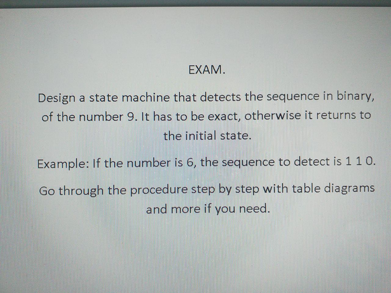 Solved EXAM. Design a state machine that detects the | Chegg.com