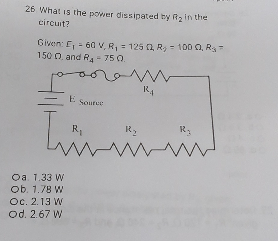 Solved What is the power dissipated by R2 ﻿in the | Chegg.com