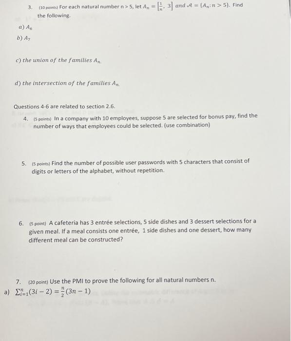 Solved 3. (10 points) For each natural number n>5, let | Chegg.com
