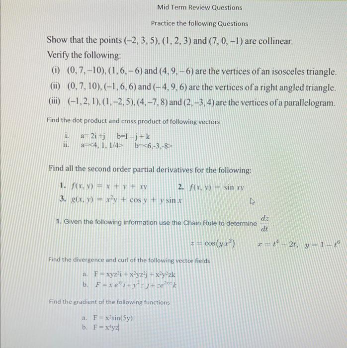 Solved Mid Term Review Questions Practice the following | Chegg.com