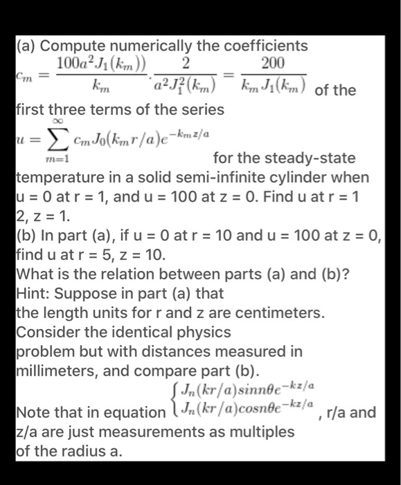 (a) Compute numerically the coefficients 100a+Ji(km) | Chegg.com