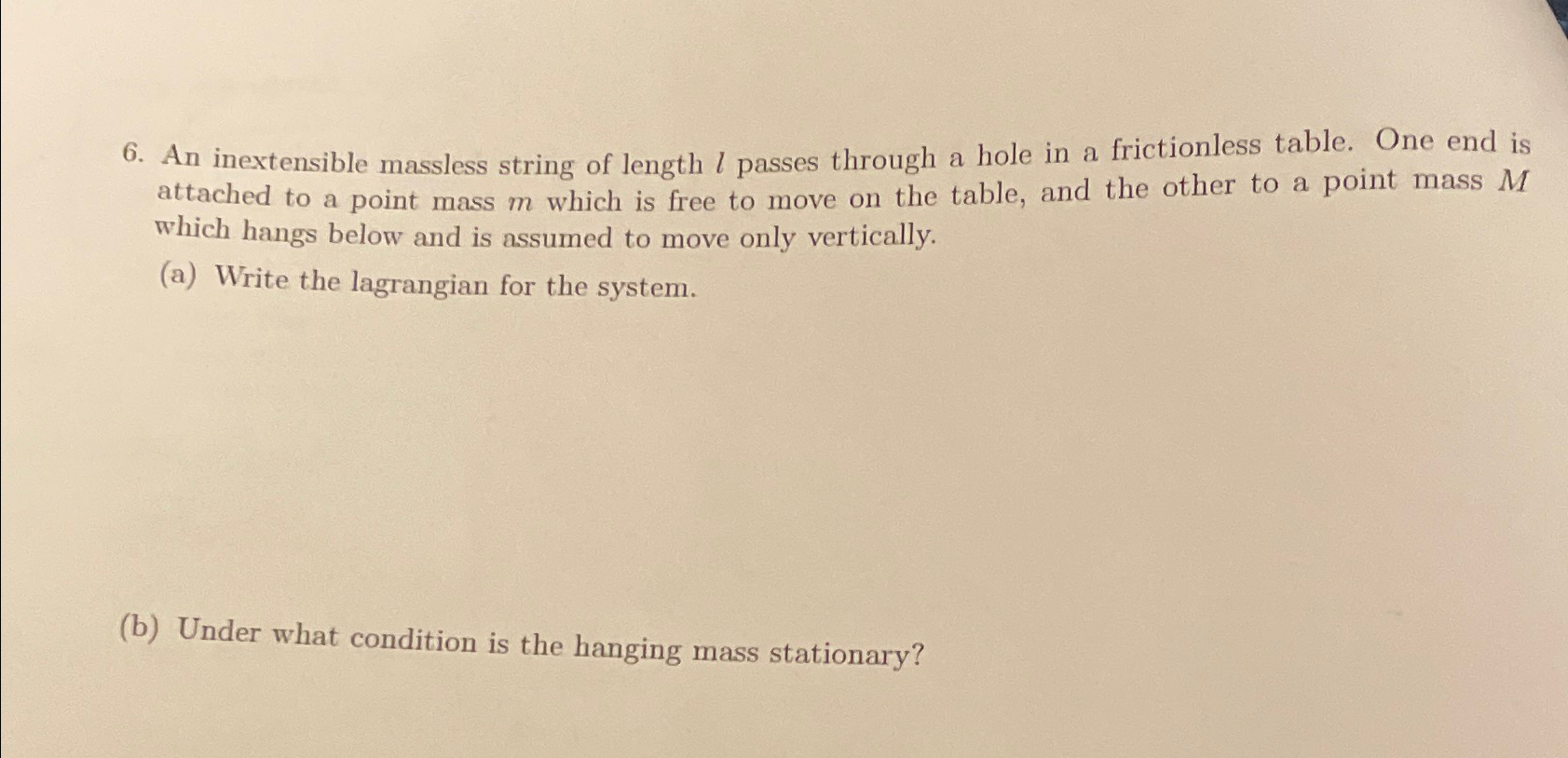 Solved An inextensible massless string of length l ﻿passes | Chegg.com