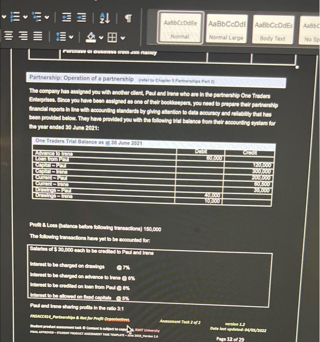 Partnership: Operation of a partnership (irefer to | Chegg.com