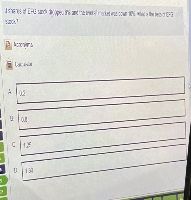 Solved If shares of EFG stock dropped 8% and the overall | Chegg.com