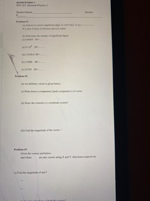 Solved HOMEWORKII PHY 201 (General Physics I) Student Name: | Chegg.com