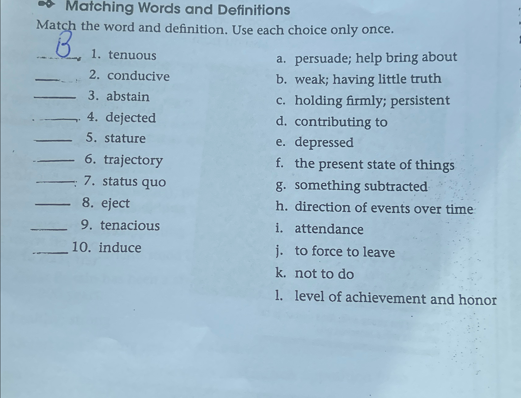 Solved Matching Words and DefinitionsMatch the word and | Chegg.com