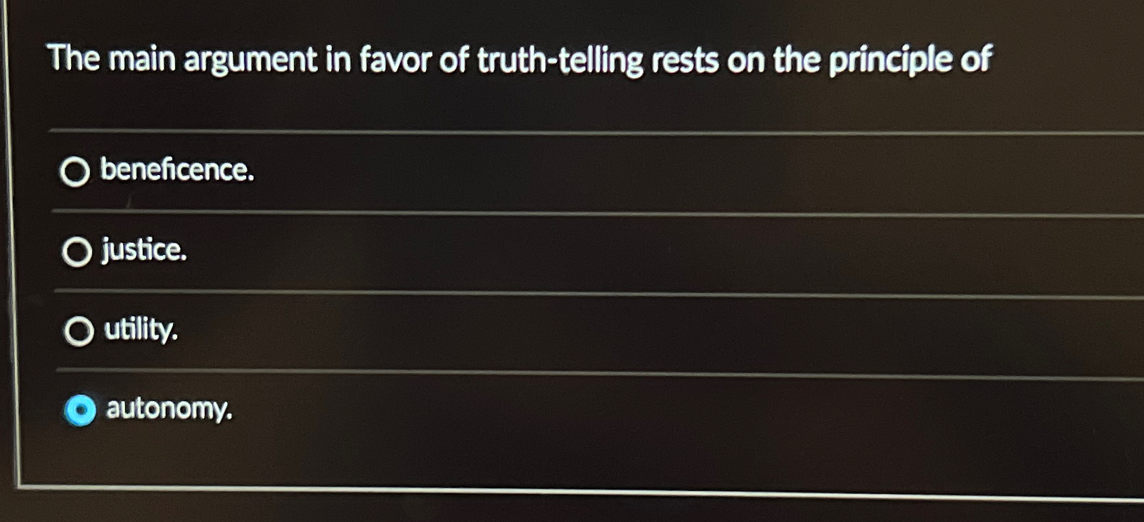 Solved The main argument in favor of truth-telling rests on | Chegg.com