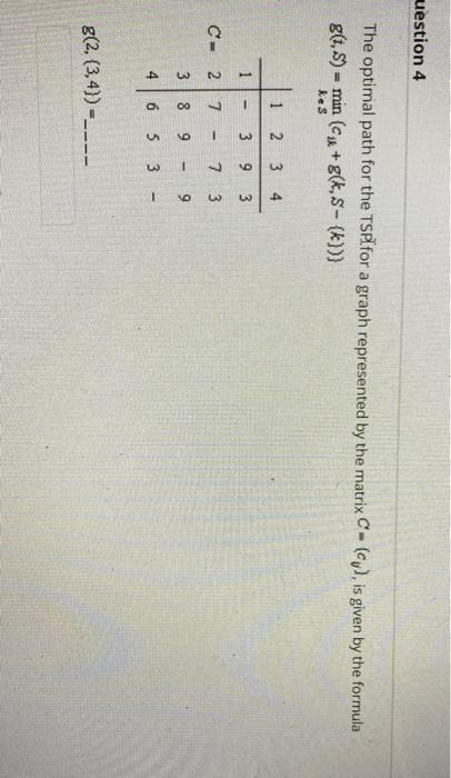 Solved Mie, Question 3 The optimal path for the TSP for a | Chegg.com