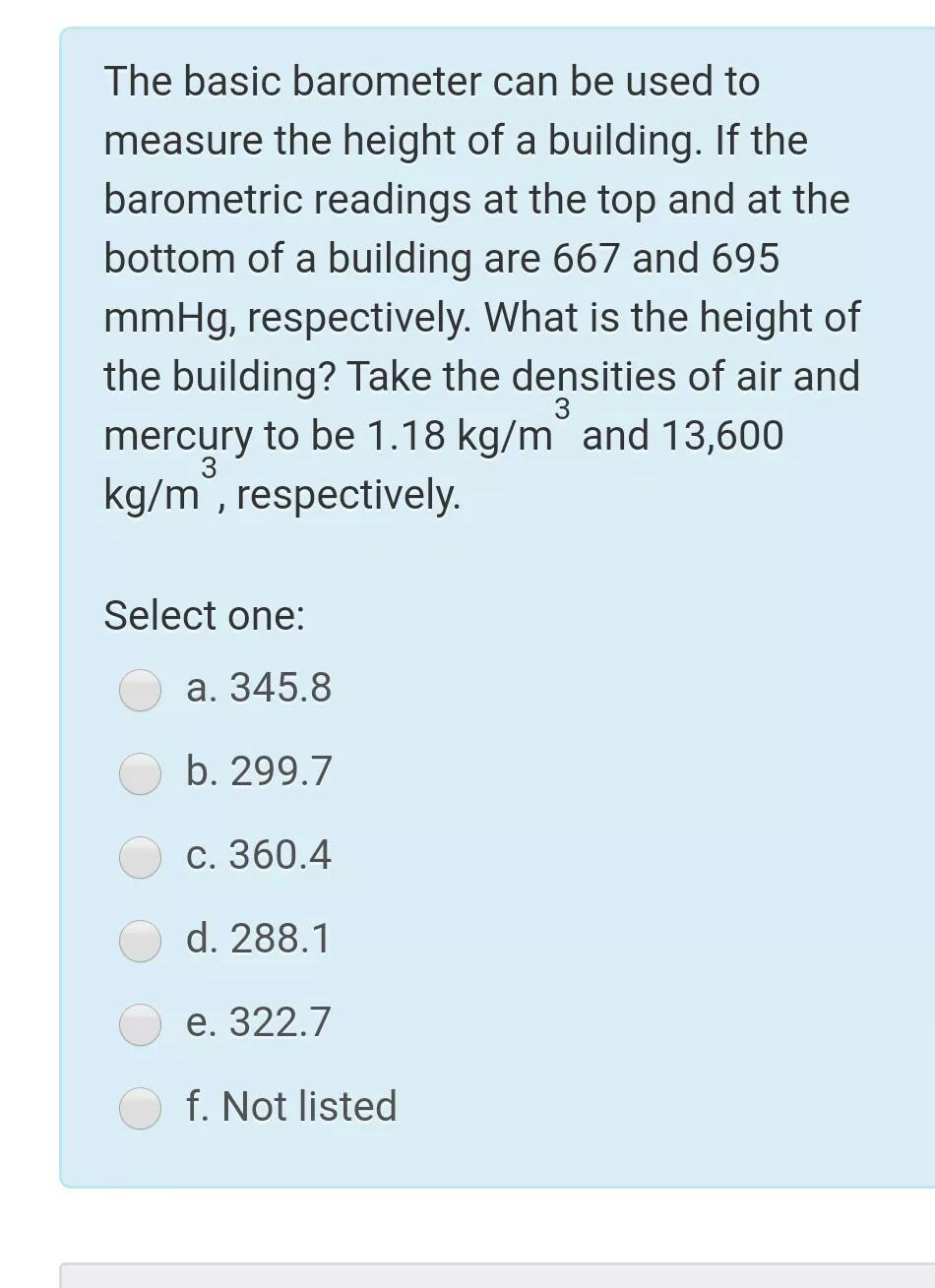 Solved The basic barometer can be used to measure the height | Chegg.com