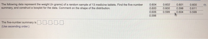 Solved The following data represent the weight (in grams) of | Chegg.com