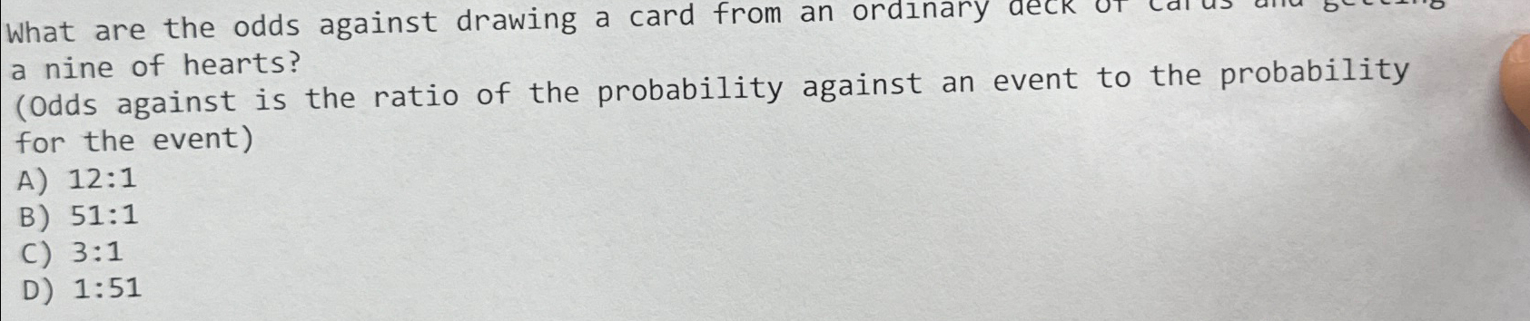 What are the odds against drawing a card from an | Chegg.com