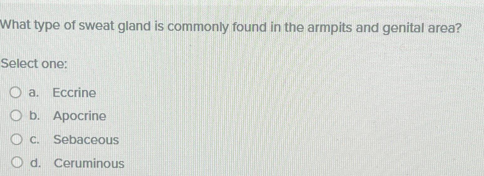 Solved What Type Of Sweat Gland Is Commonly Found In The
