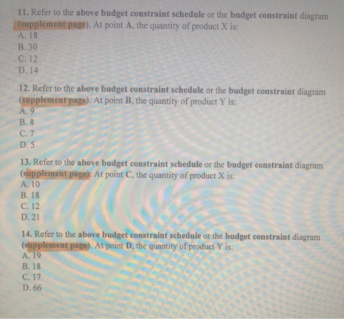 Solved 11. Refer to the above budget constraint schedule or | Chegg.com