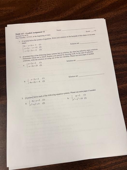 Math 115- Graded Assignment 12 Sections 01 & 02 Due | Chegg.com