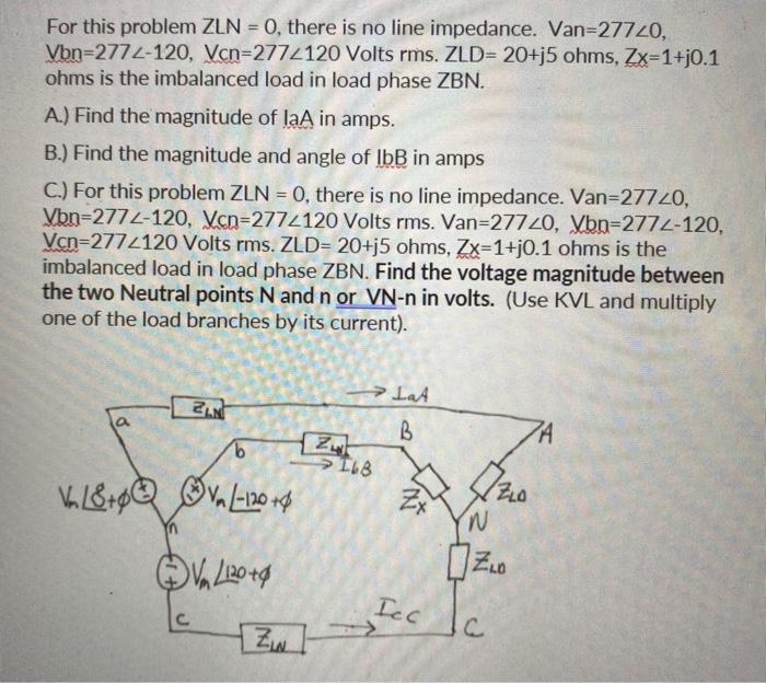Solved For this problem ZLN=0, there is no line impedance. | Chegg.com