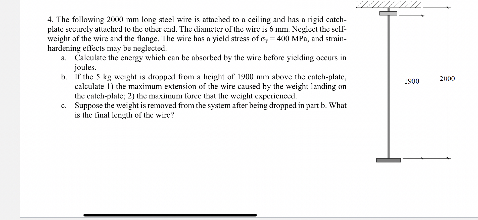 Solved The following 2000 ﻿mm long steel wire is attached to | Chegg.com