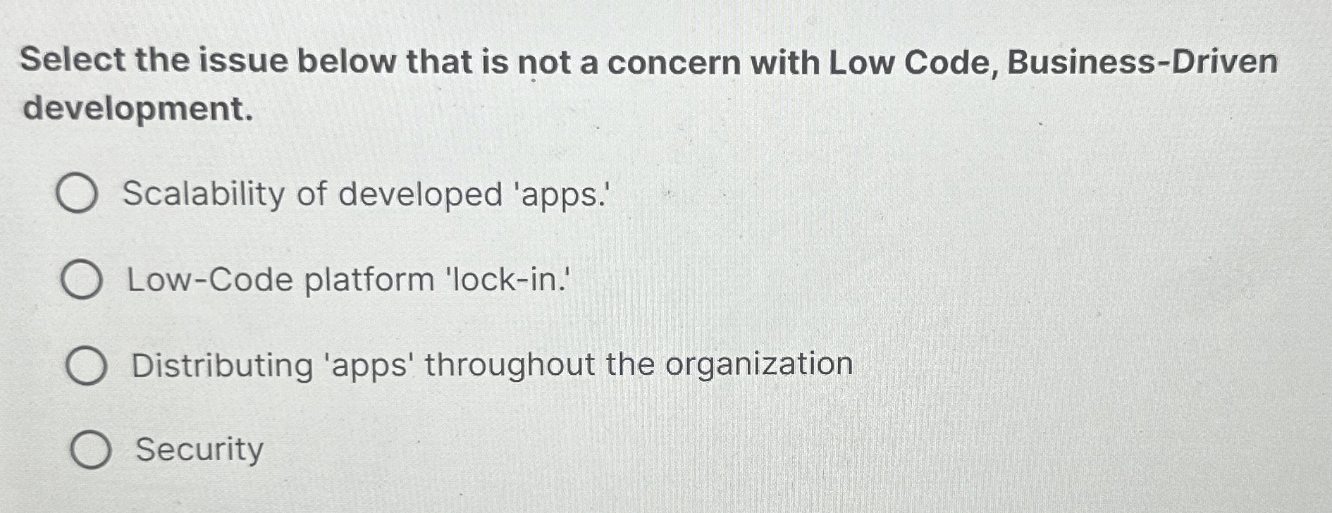 Solved Select the issue below that is not a concern with Low | Chegg.com