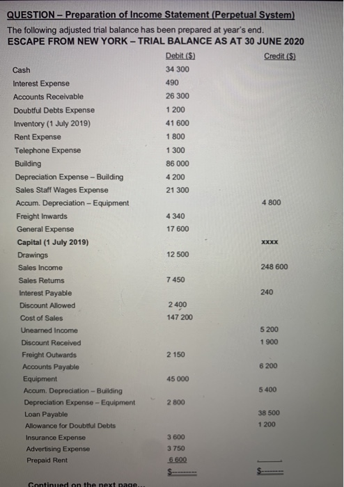 Solved QUESTION - Preparation of Income Statement (Periodic | Chegg.com