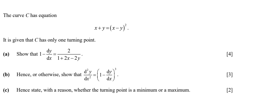 Solved The curve C ﻿has equationx+y=(x-y)2. ﻿It is given | Chegg.com
