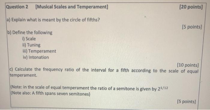 Solved Question 2 [Musical Scales and Temperament] [20 | Chegg.com