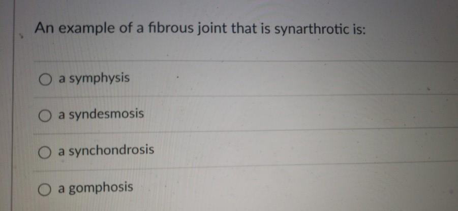 Solved An example of a fibrous joint that is synarthrotic | Chegg.com