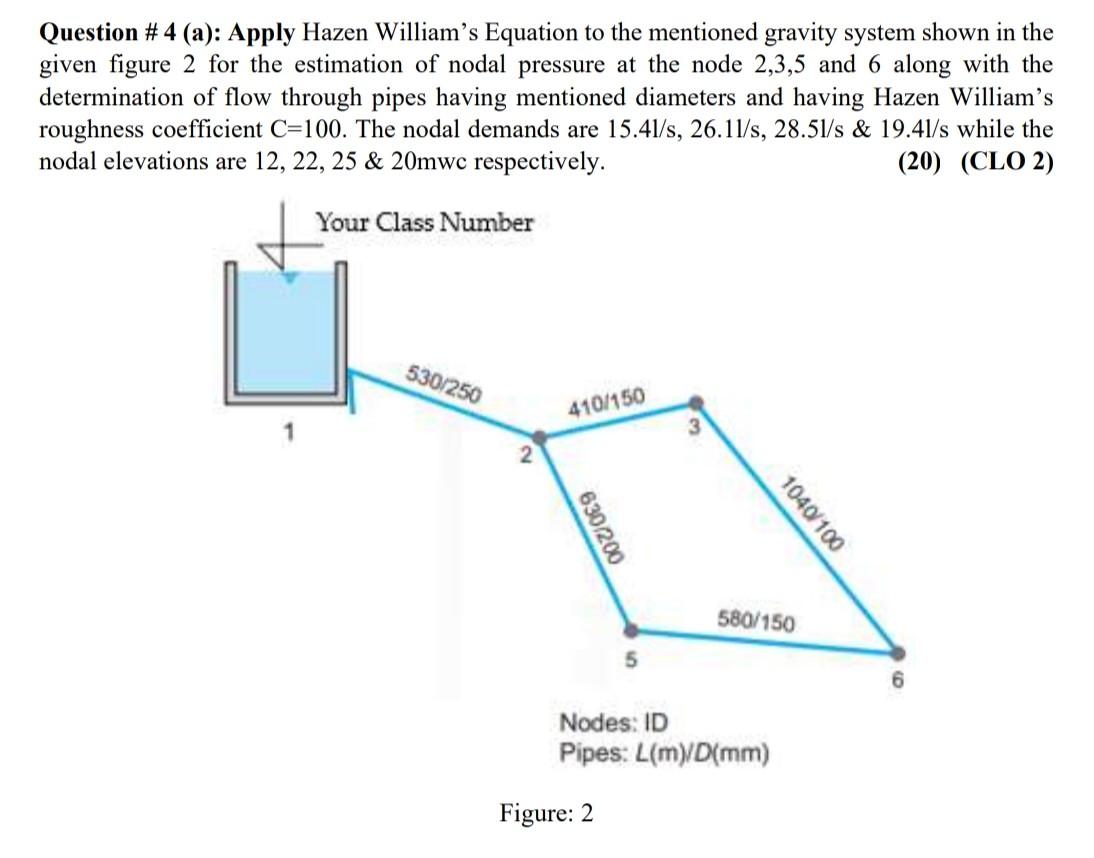 Solved Question #4 (a): Apply Hazen William's Equation to | Chegg.com