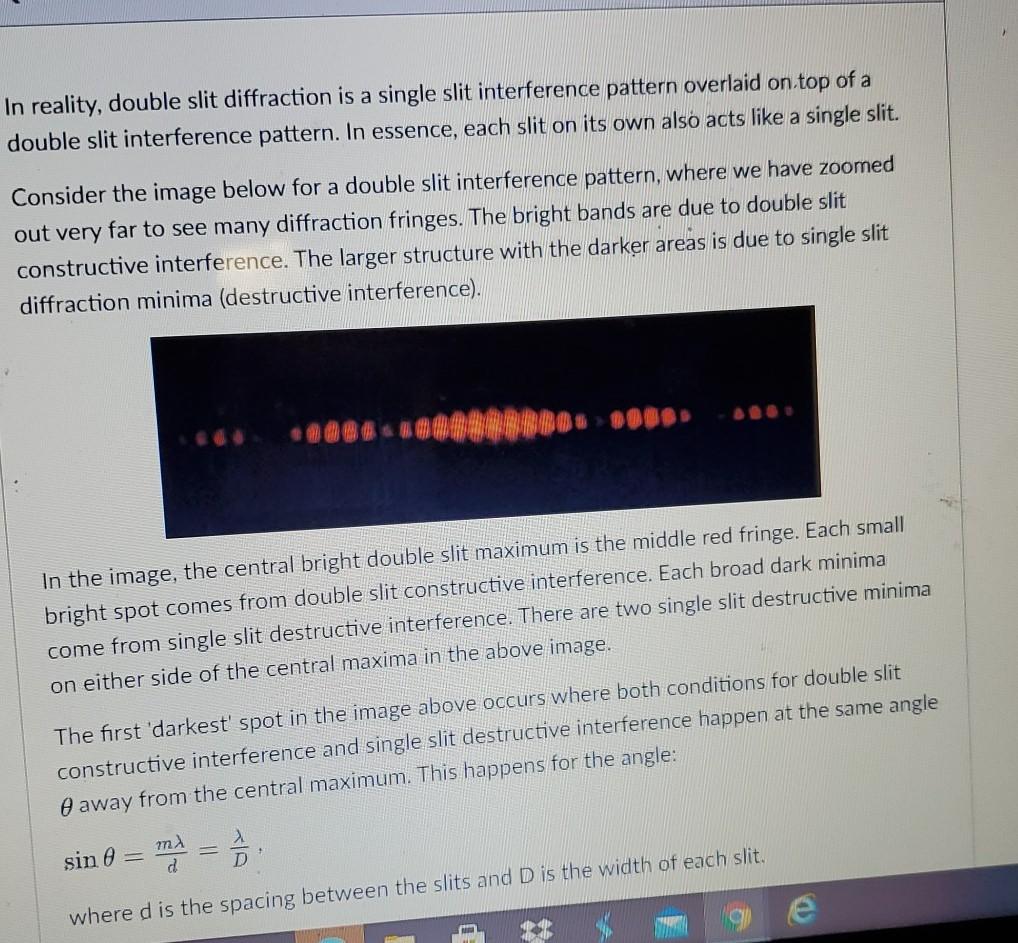 Solved In reality, double slit diffraction is a single slit | Chegg.com