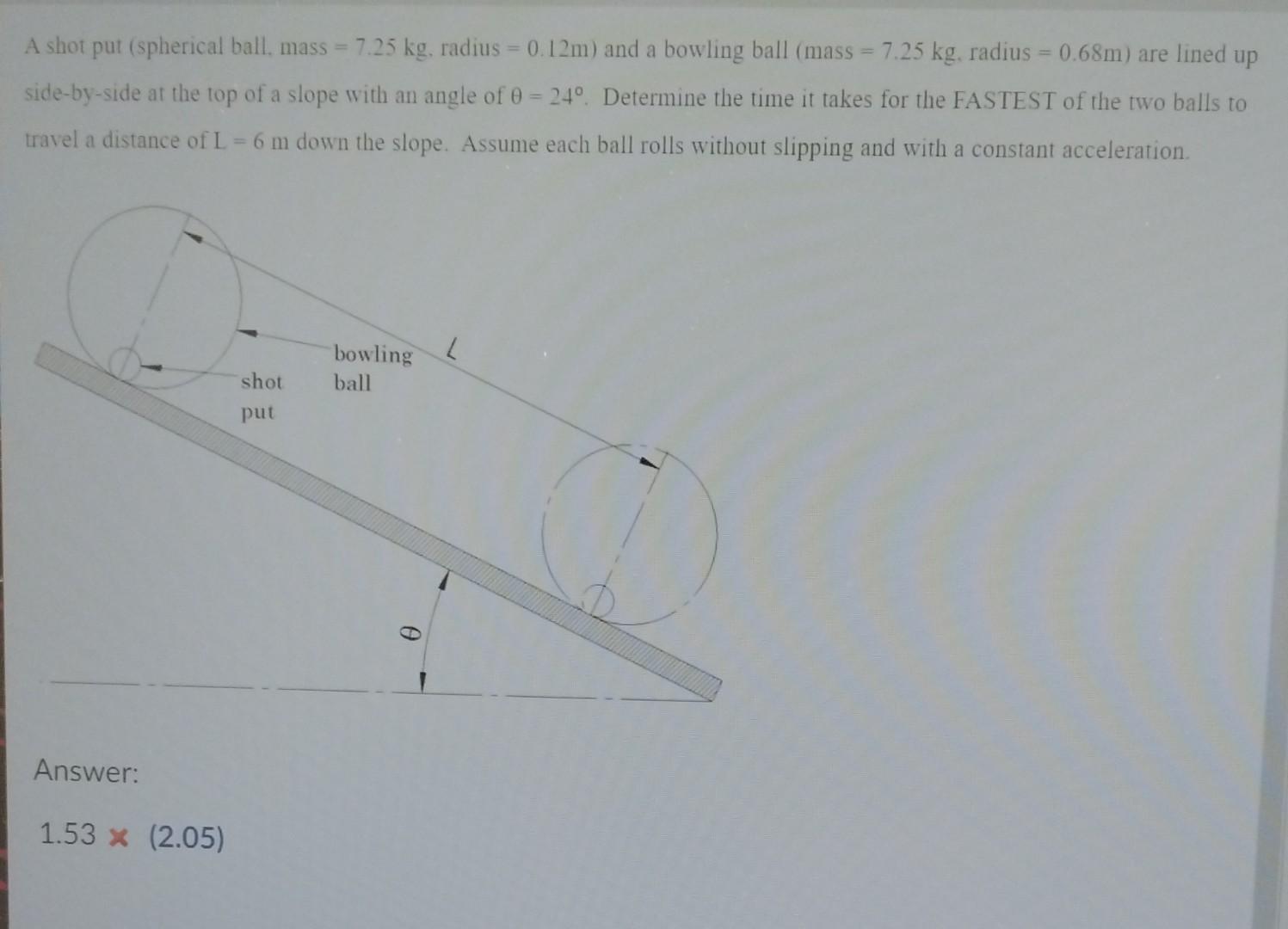 Solved A shot put (spherical ball, mass =7.25 kg, radius | Chegg.com