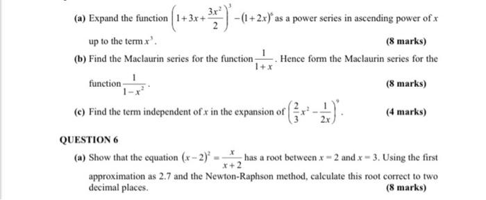Solved (a) Expand the function (1+3x+23x2)3−(1+2x)6 as a | Chegg.com